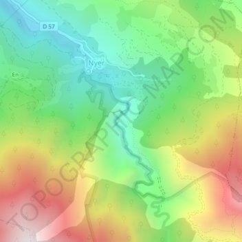 Топографическая карта Ancien château de la Roca d'Anyer, высота, рельеф