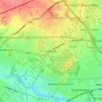 Топографическая карта Haydock, высота, рельеф
