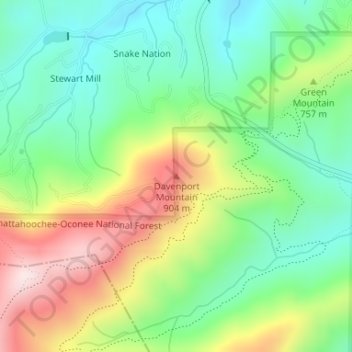 Топографическая карта Davenport Mountain, высота, рельеф