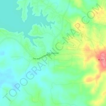 Топографическая карта Sam Rayburn, высота, рельеф