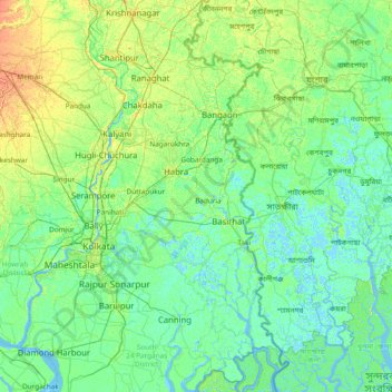 Топографическая карта Hugli, высота, рельеф