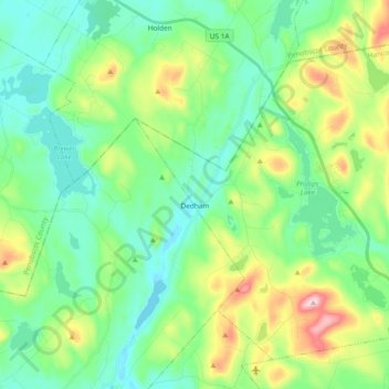 Топографическая карта Dedham, высота, рельеф