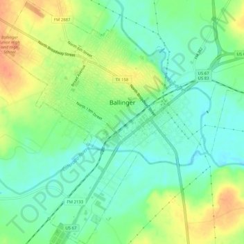 Топографическая карта Ballinger, высота, рельеф