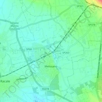 Топографическая карта Melissano, высота, рельеф
