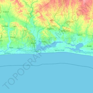 Топографическая карта Lagos State, высота, рельеф