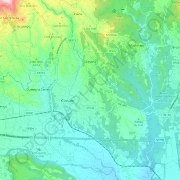 Топографическая карта Lessona, высота, рельеф