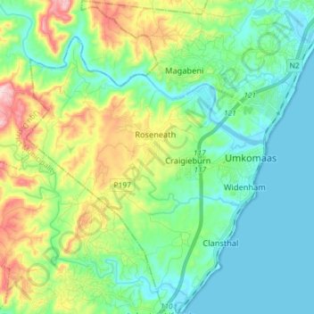 Топографическая карта eThekwini Ward 99, высота, рельеф