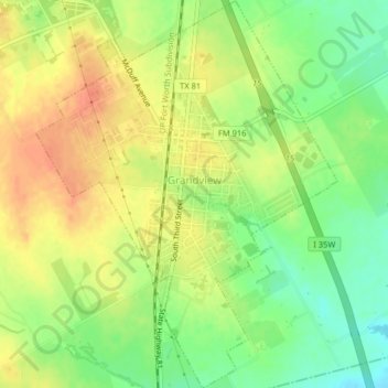 Топографическая карта Grandview, высота, рельеф