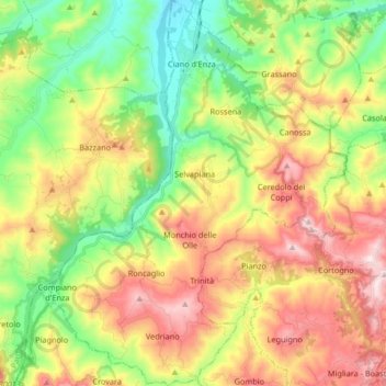 Топографическая карта Canossa, высота, рельеф