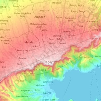 Топографическая карта Tagaytay, высота, рельеф