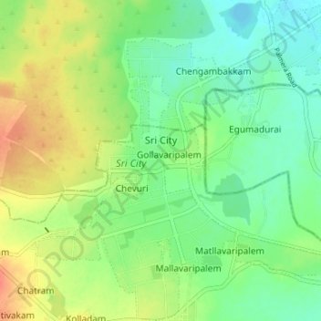 Топографическая карта Sri City, высота, рельеф