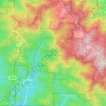 Топографическая карта Castle Rock State Park, высота, рельеф