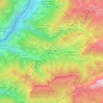 Топографическая карта Val di Funes, высота, рельеф