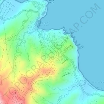 Топографическая карта Le Marigot, высота, рельеф
