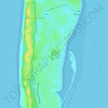 Топографическая карта Phare du Cap-Ferret, высота, рельеф