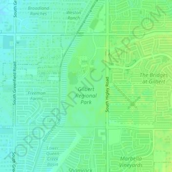 Топографическая карта Gilbert Regional Park, высота, рельеф